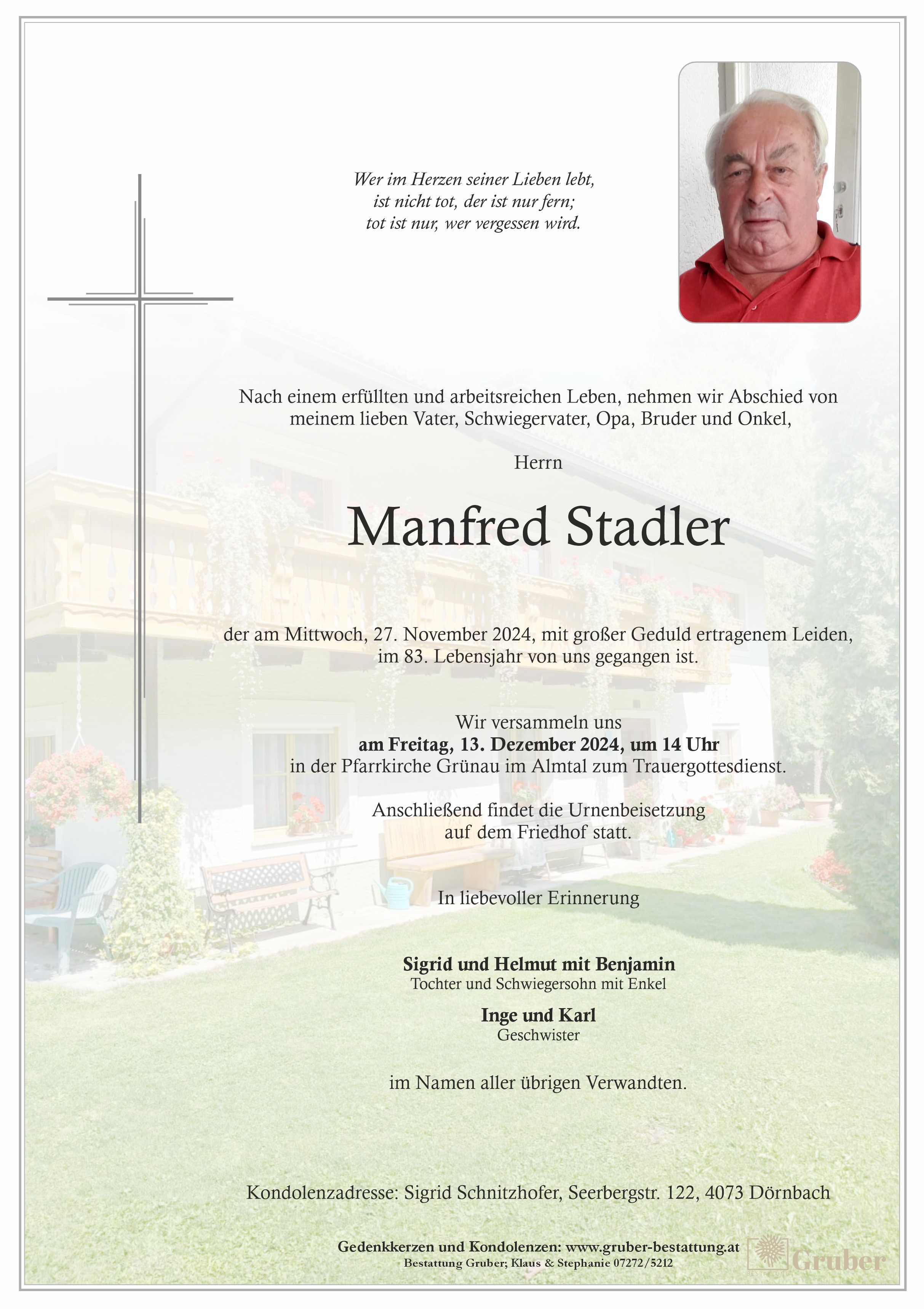 Manfred Stadler (Pasching, Grünau im Almtal) - Bestattung Gruber